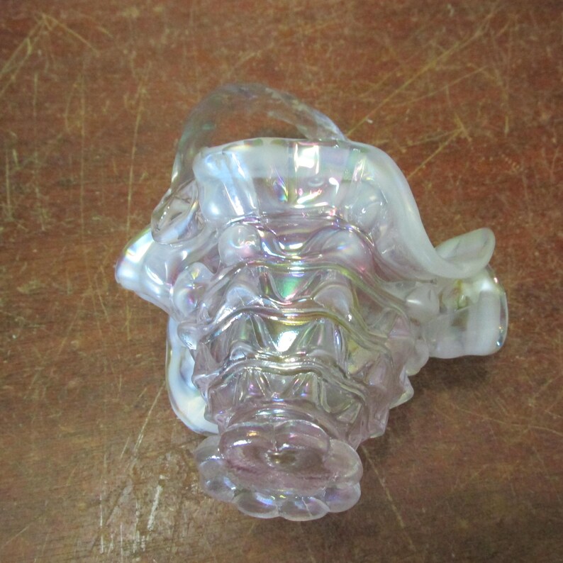 Fenton Lamb's Tongue Basket Vintage Pink Opalescent Unique Twisted ...