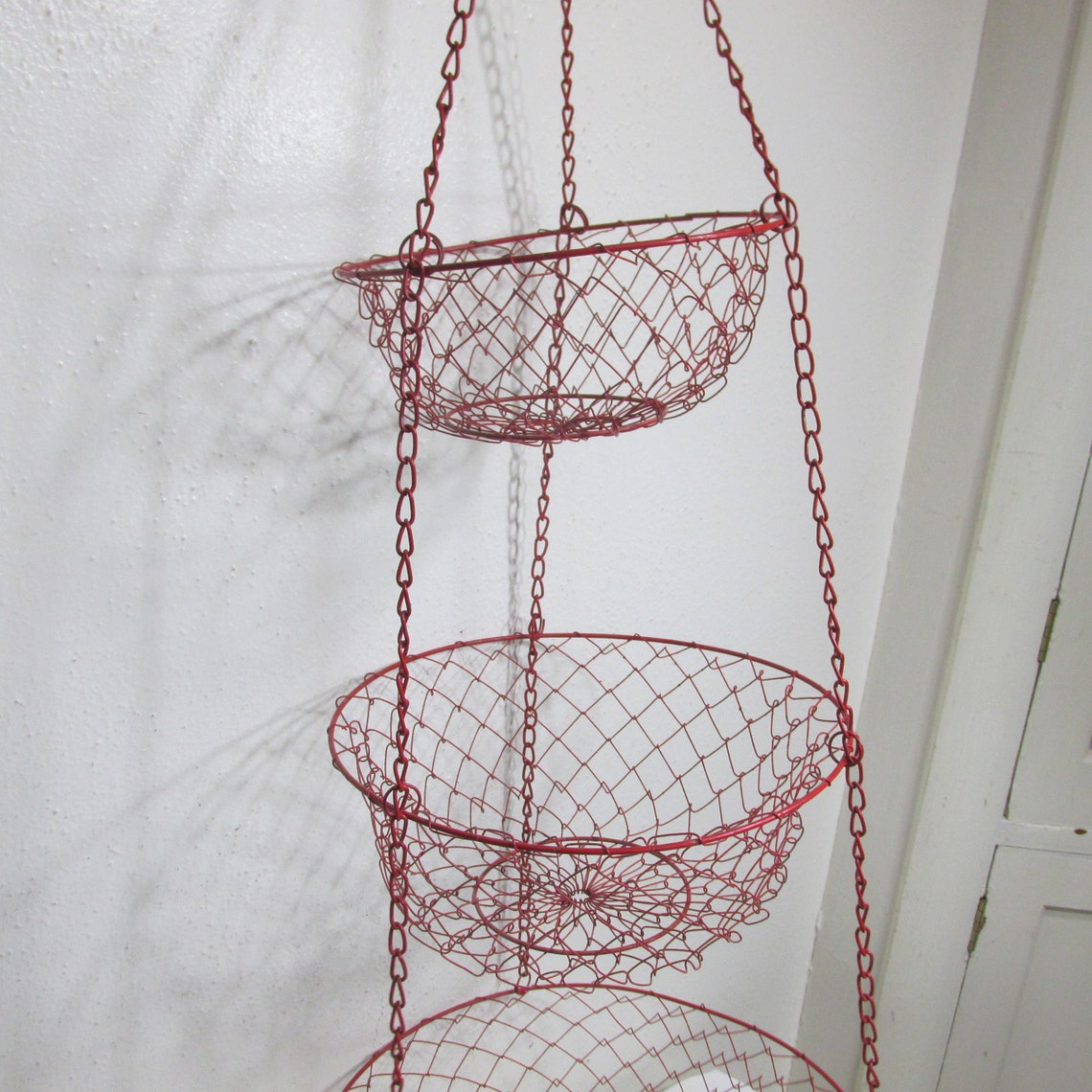 Wire Mesh Baskets 3 Tiered Vintage Choice Red or Green Hanging - Etsy