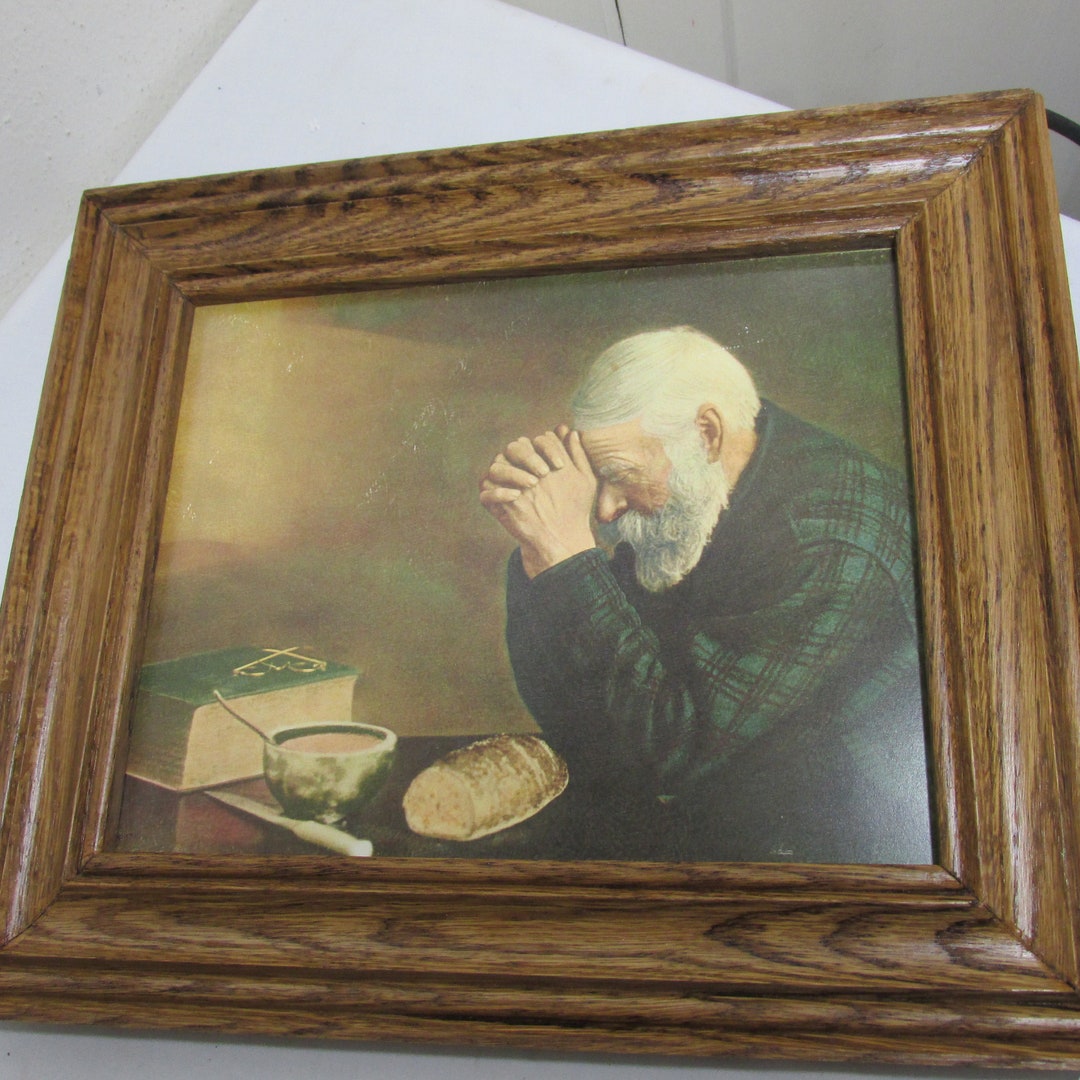 Picture Grace Old Man Praying Over Bread Vintage Wood Frame 8 X 10 With ...