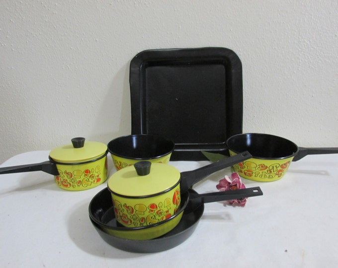 Tin Pots and Pans 9 Piece Toy Set Yellow With Mushrooms - Etsy