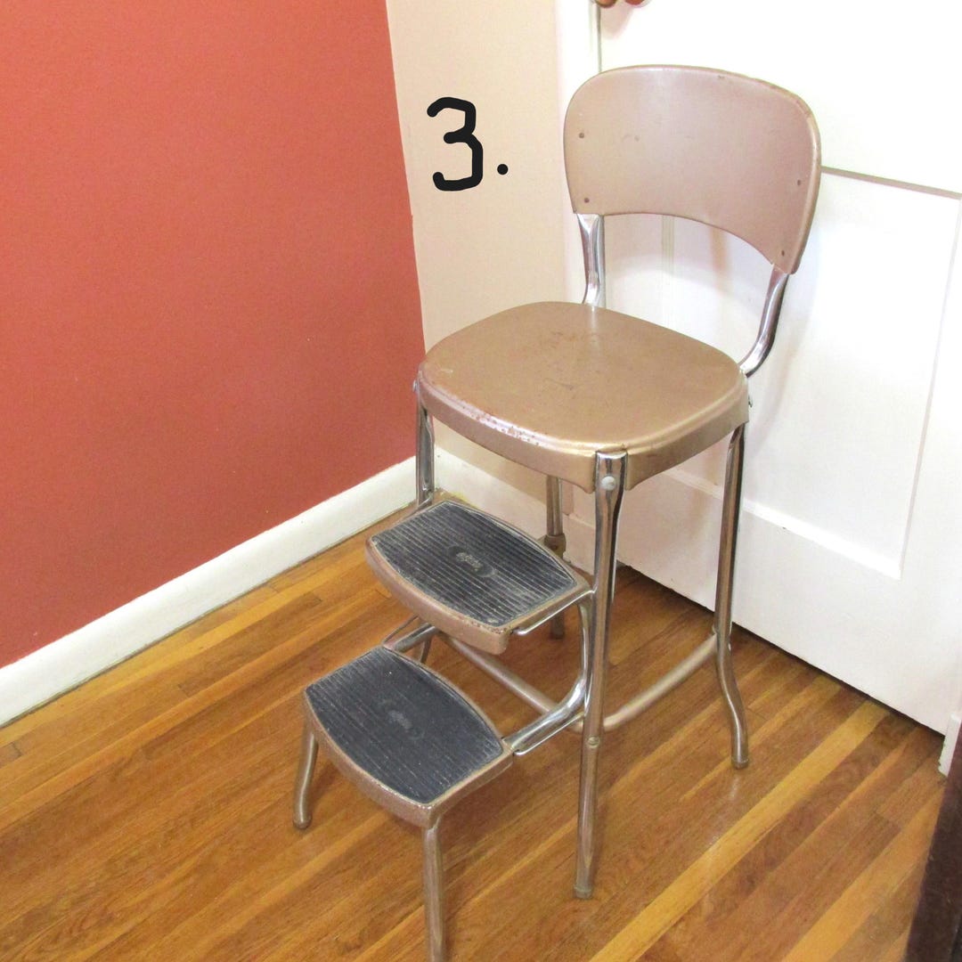 Cosco Step Stool Pull Out Steps Vintage Mid Century All Metal Kitchen ...