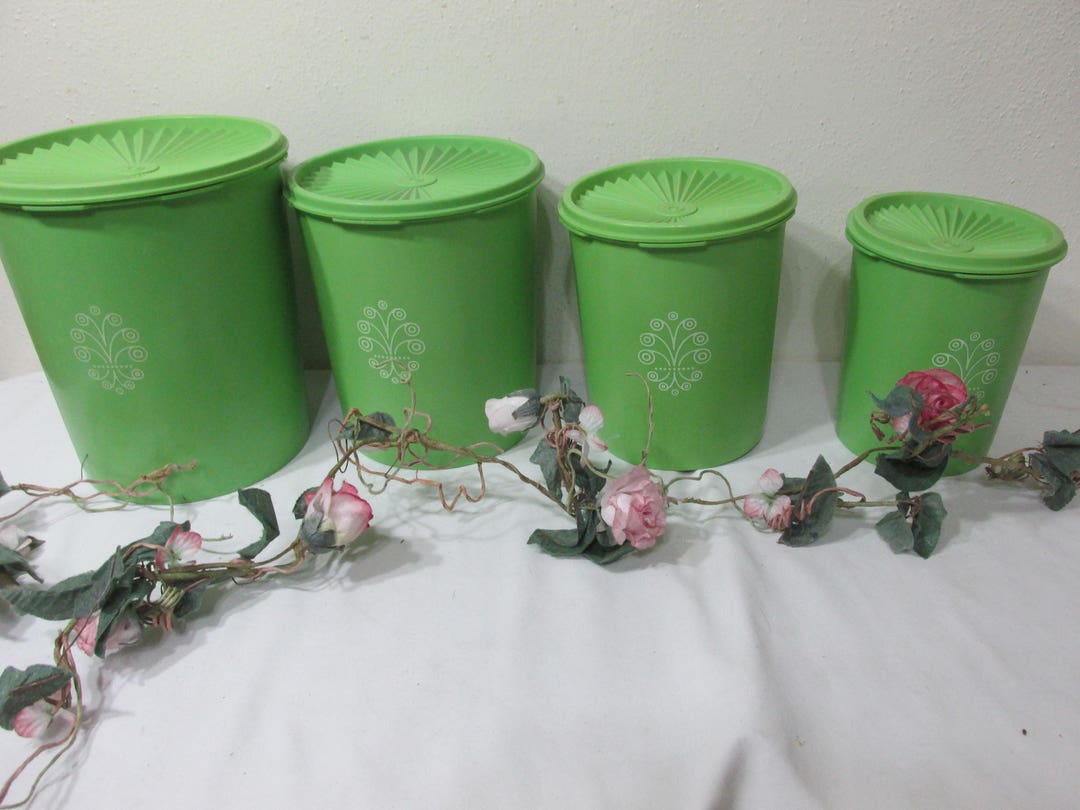 Vintage Tupperware Canister Set of 4 Apple Green Servalier Lids - Etsy
