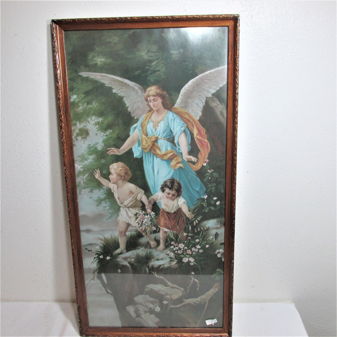 Guardian Angel Picture Boy and Girl Near Cliff Vintage Frame - Etsy