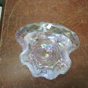 Fenton Lamb's Tongue Basket Vintage Pink Opalescent Unique Twisted ...