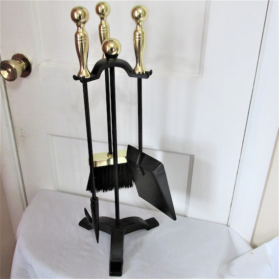 Fireplace Tool Set Wrought Iron Stand Poker Shovel and Broom - Etsy