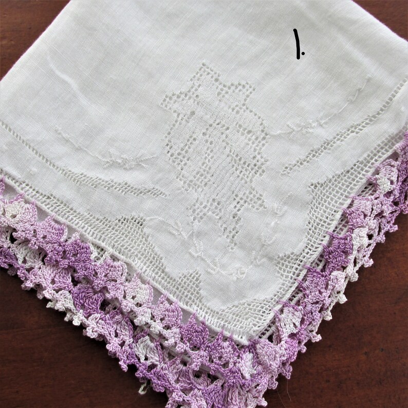 Ladies Handkerchief Variegated Crocheted Edge Vintage Choice - Etsy