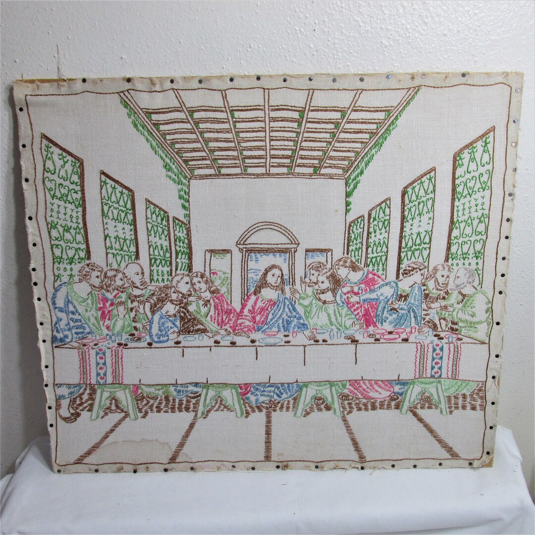 Picture Last Supper Vintage Linen Embroidered Sampler Unframed - Etsy
