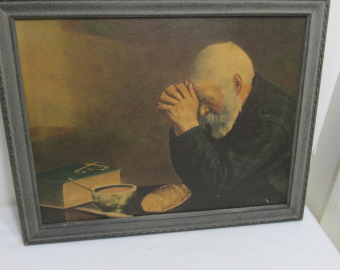 Picture Grace Old Man Praying Over Bread 10 X 13 Vintage Without Glass ...