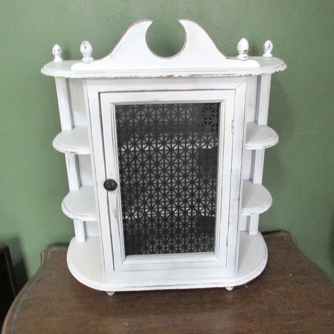 Wood Curio Cabinet White With Black Wire Door Vintage - Etsy
