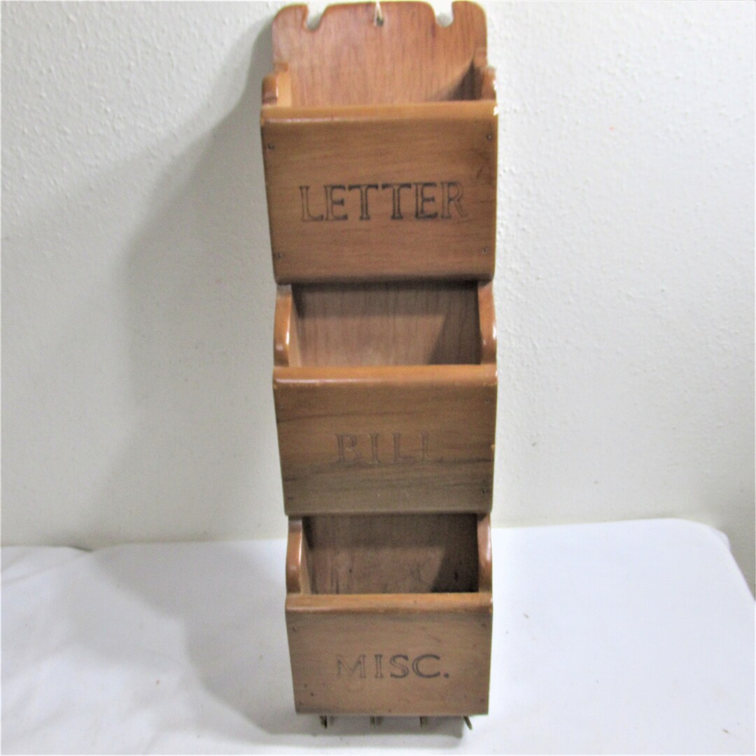 Letter Holder Wood Vintage Organizer With Key Hooks Wall Hanging - Etsy