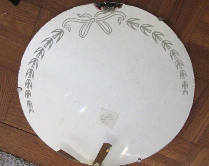 Frameless Round Mirror Vintage 15.5 Inches Inner Top Bow and Leaf ...