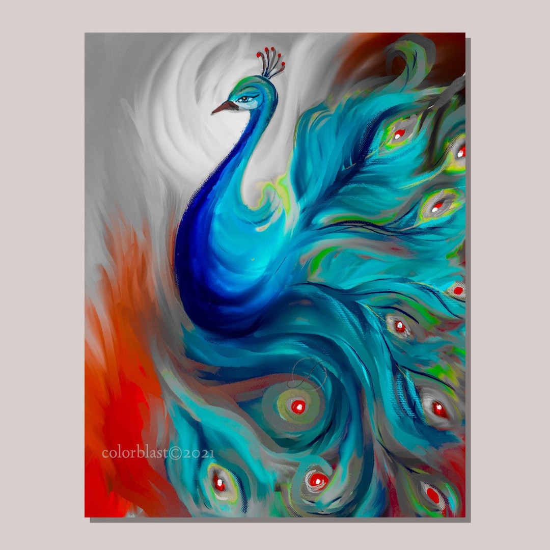 Regal Abstract Peacock Art. Mounted Art. Ready to Be - Etsy