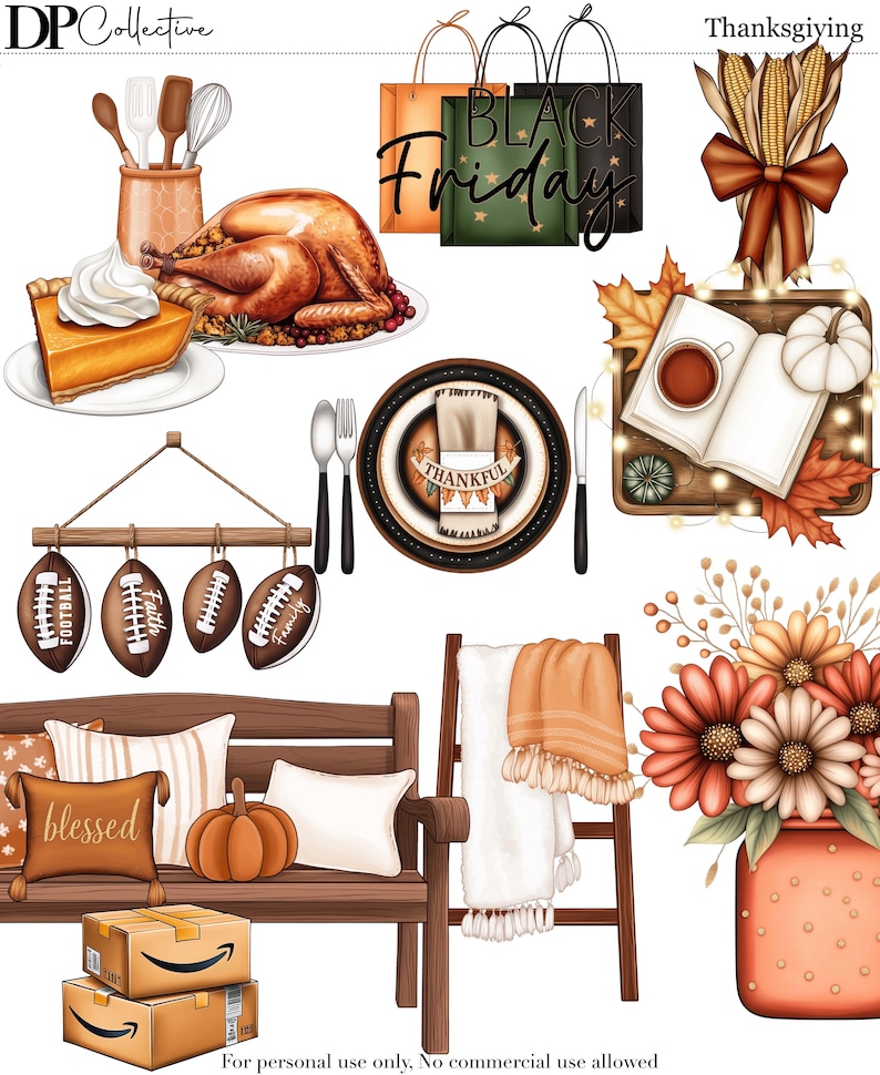 Thanksgiving Digital Stickers: Planner Scrapbook Embellishments (PNG ...