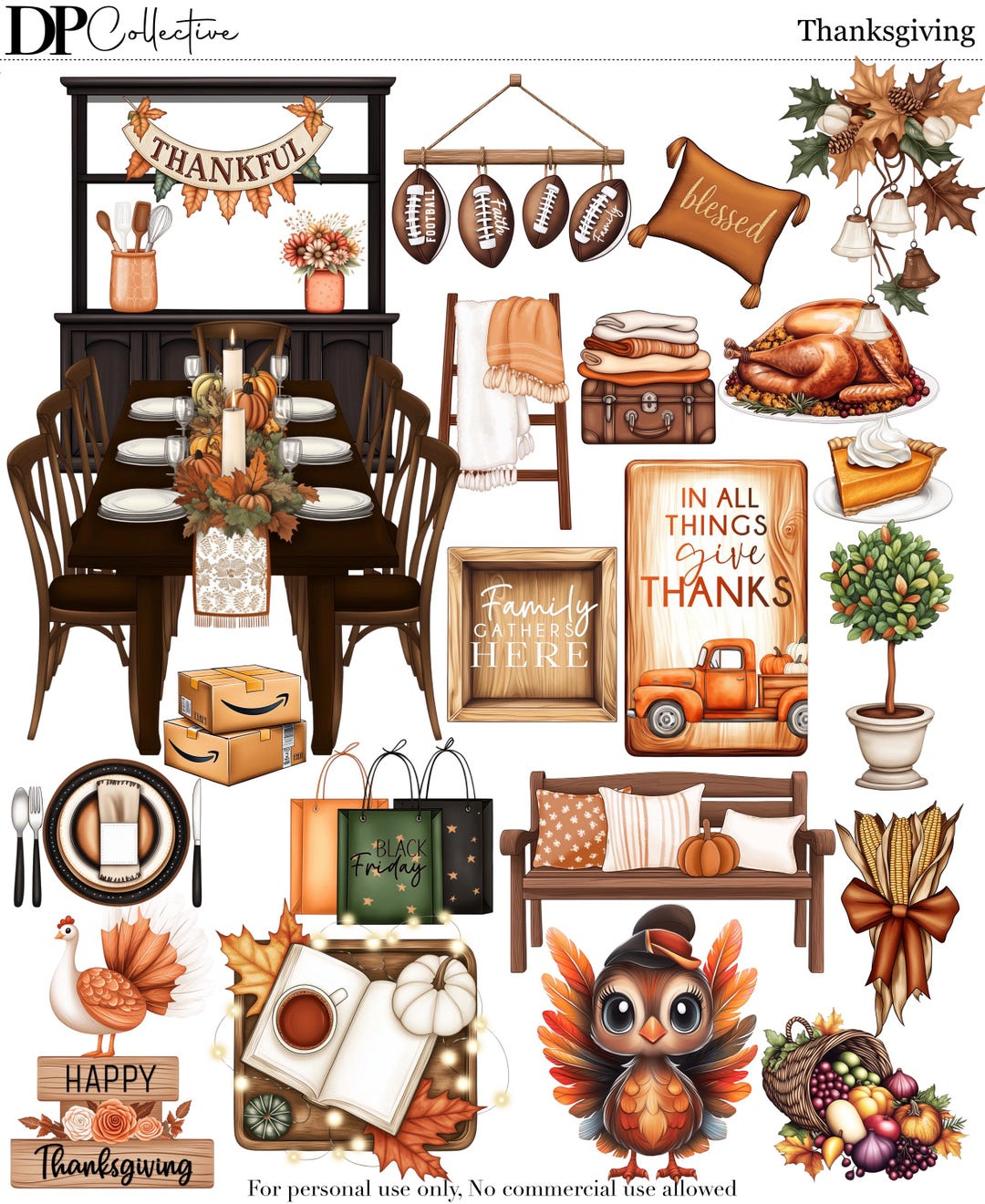 Thanksgiving Digital Stickers: Planner Scrapbook Embellishments (PNG ...