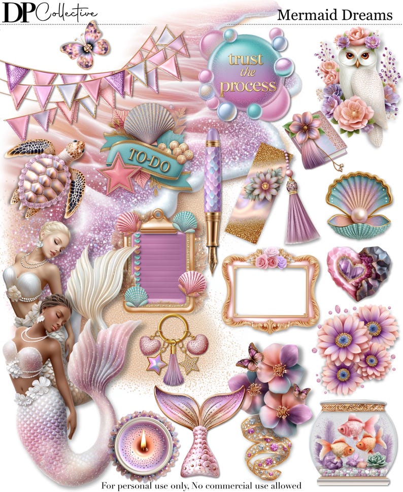 Mermaid Dreams Digital Stickers | Planner, Journal (digital Download ...
