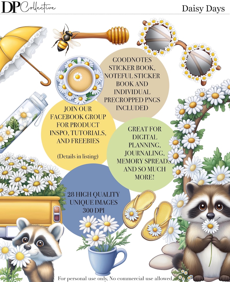 Daisy Days Digital Stickers, Planner Scrapbook Embellishments ...