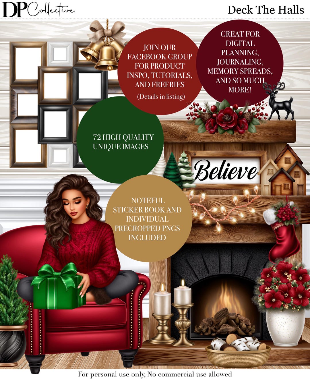 Christmas Sticker Pack – 72 Holiday Pngs, Digital Planner Stickers ...