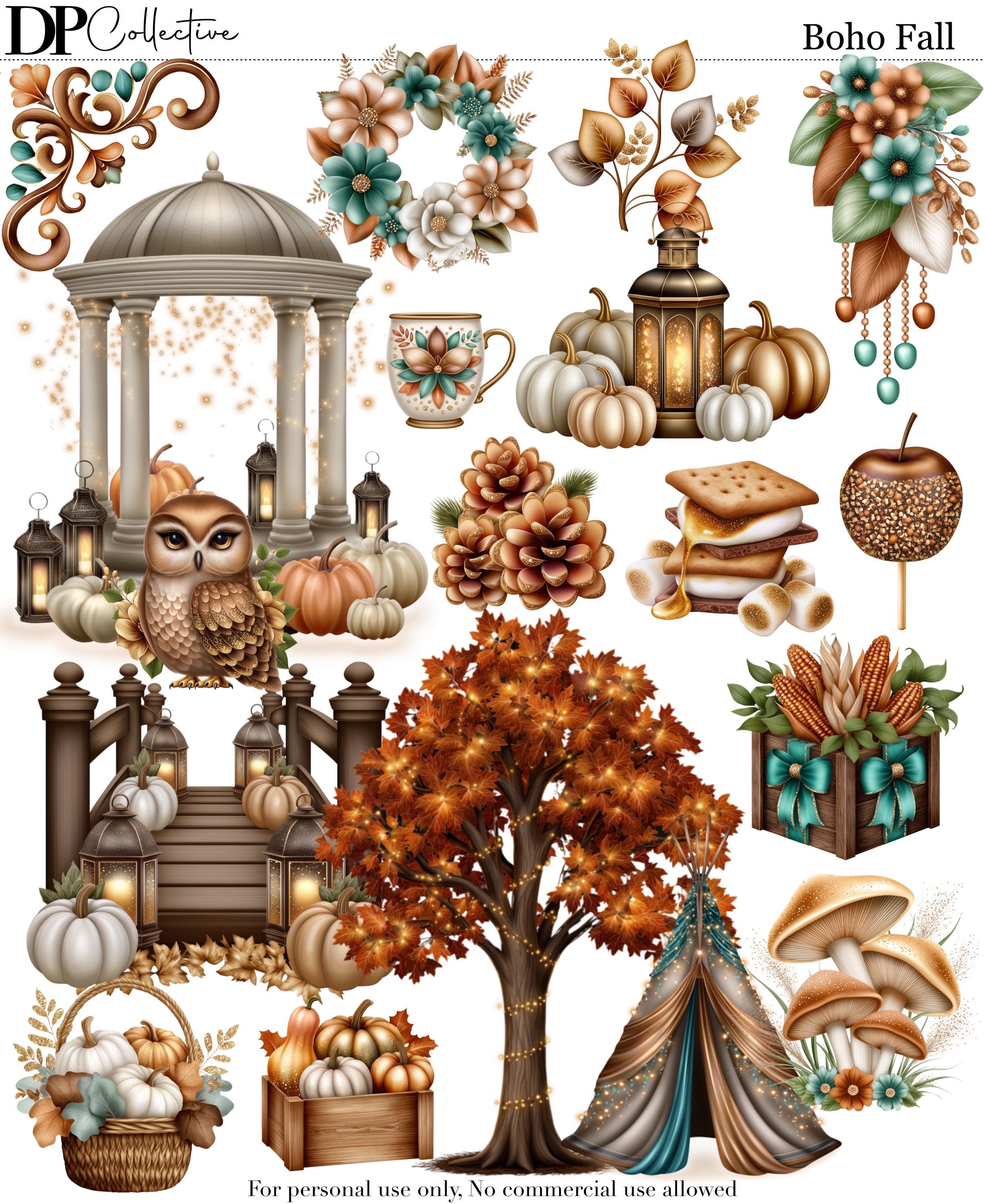Boho Fall Digital Sticker Pack – 58 Cozy Autumn Stickers for Digital ...