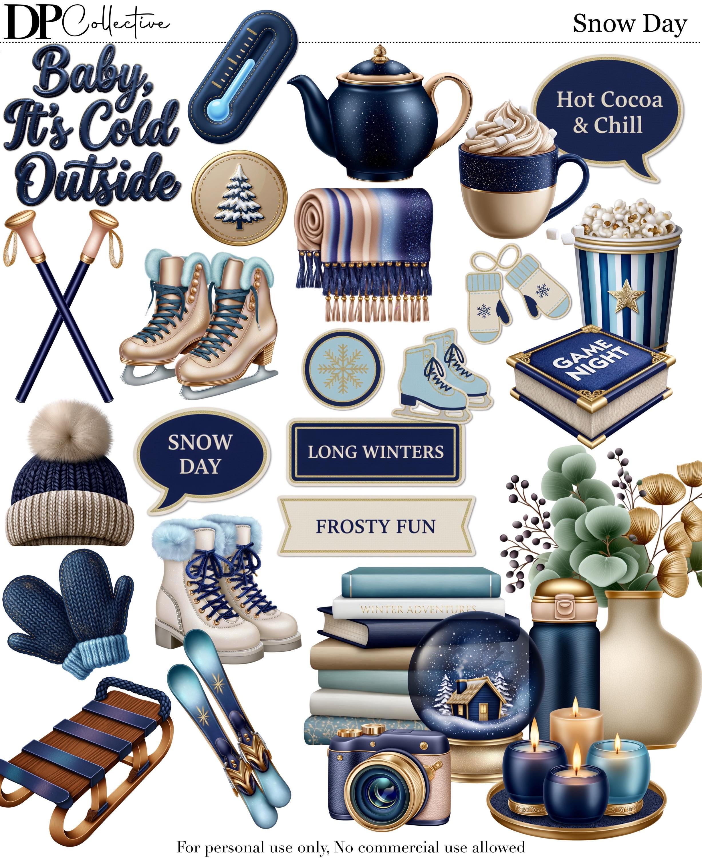 Snow Day Digital Sticker Pack | 100 Winter Stickers PNG + Noteful ...
