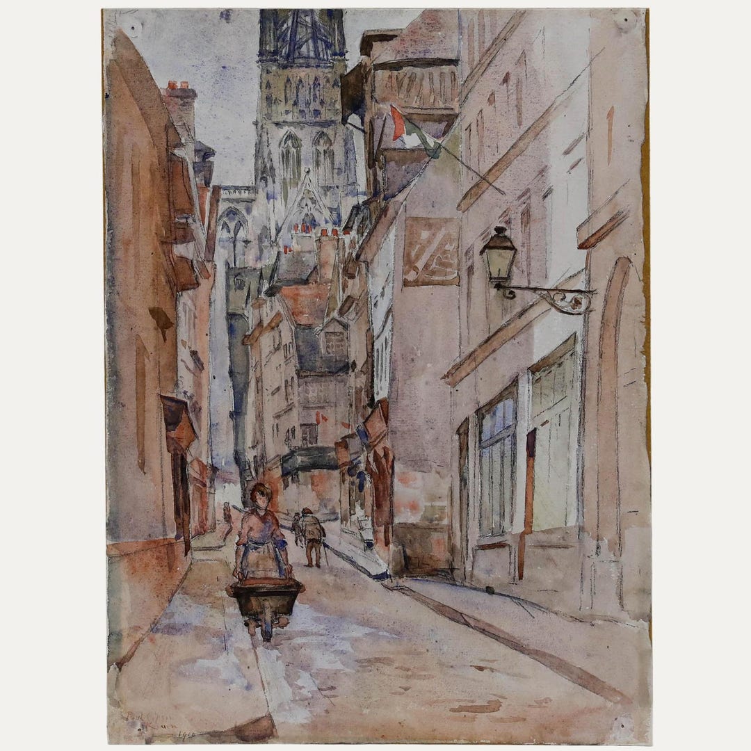 Arthur Paul Copson (1881-1916) - 1910 Watercolour, Rouen Street Scene ...