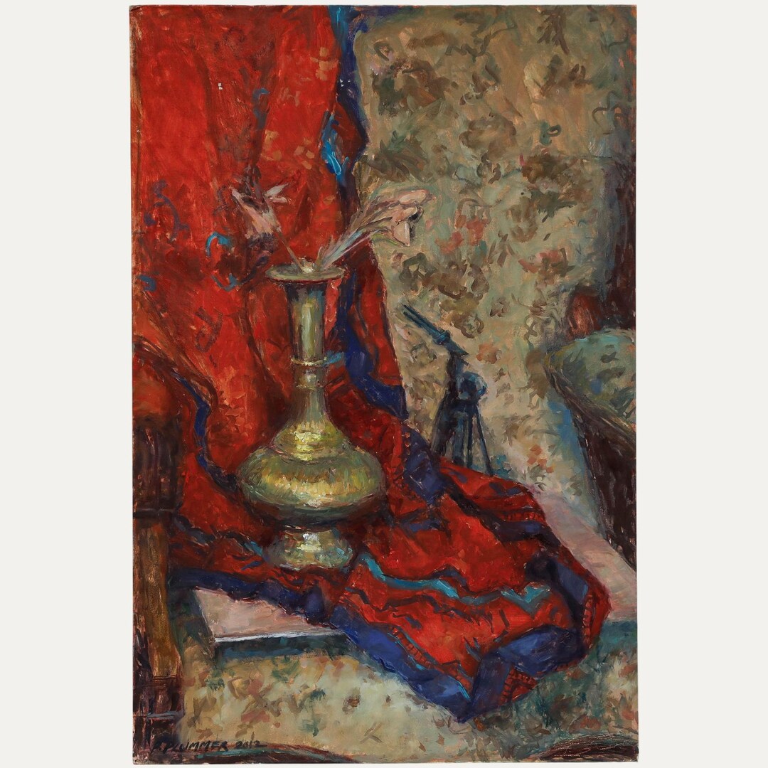 Pauline Plummer (b.1933) - Contemporary Oil, Still Life With Brass Vase ...