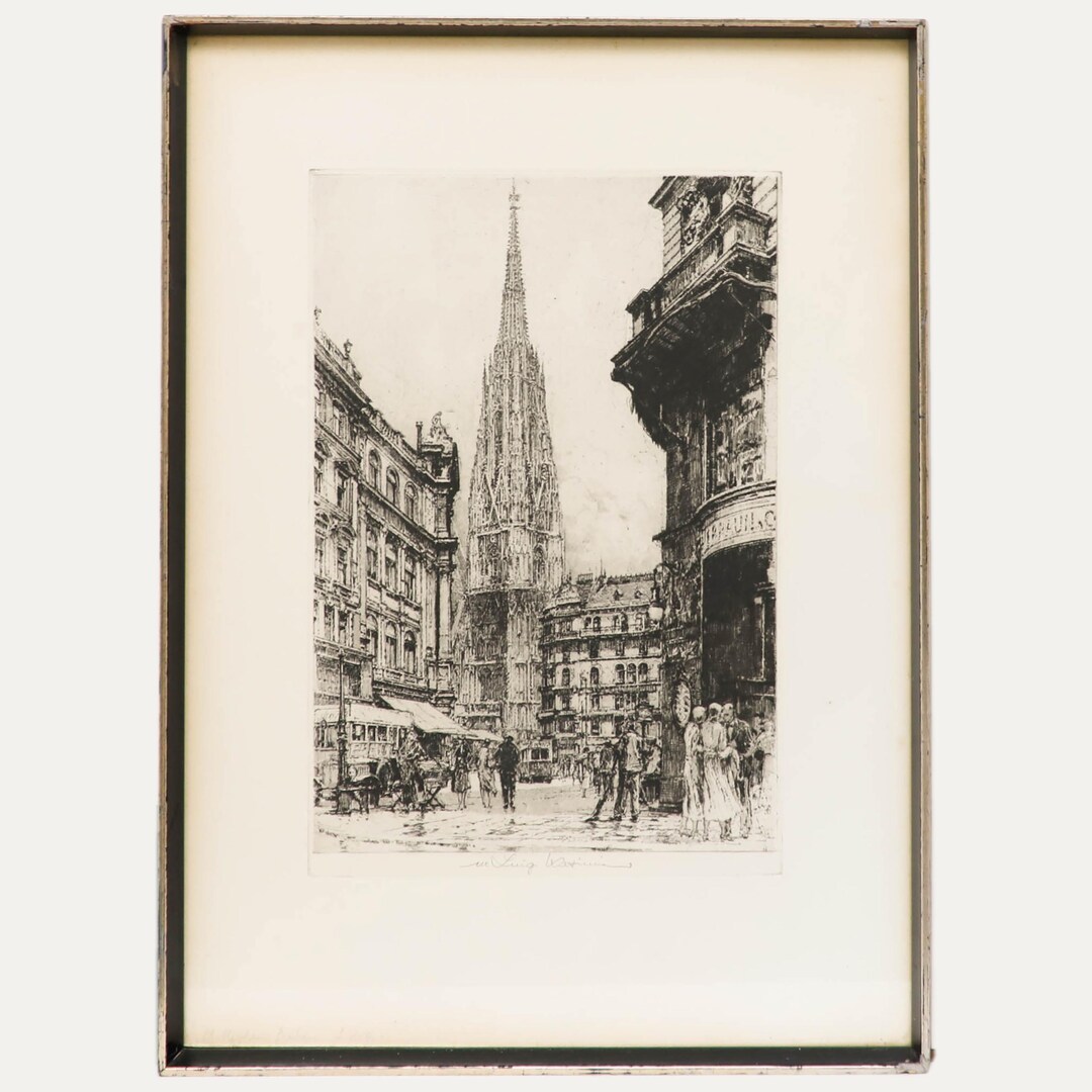 Luigi Kasimir (1881-1962) - Framed Etching, St. Stephen's Cathedral ...