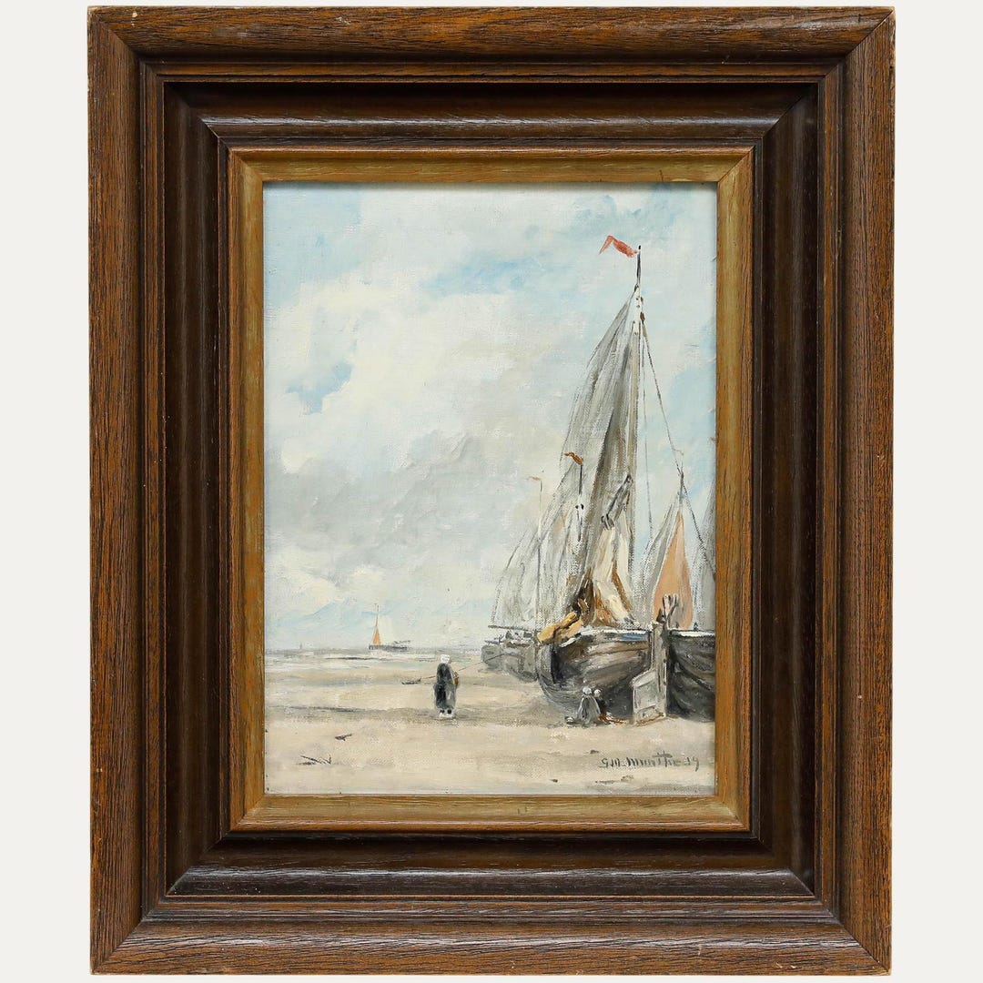 After Munthe Morgenstjerne - Early 20th Century Oil, Beached Boats ...