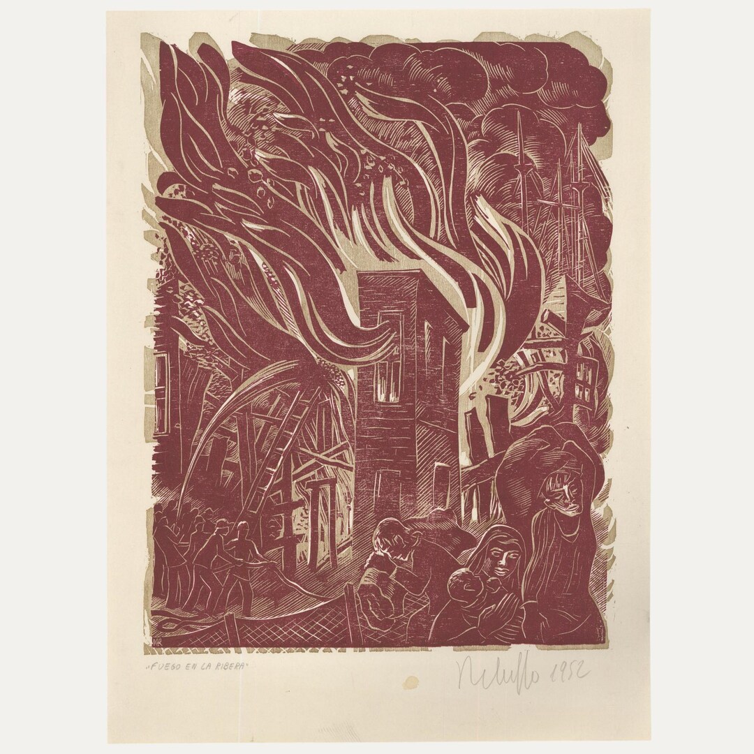 Victor Rebuffo (1903-1983) - Mid 20th Century Woodcut, Fuego En La ...