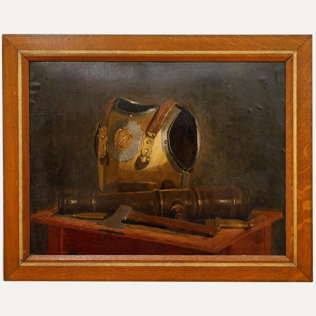 Framed Early 20th Century Oil - Military Still Life Original Vintage ...