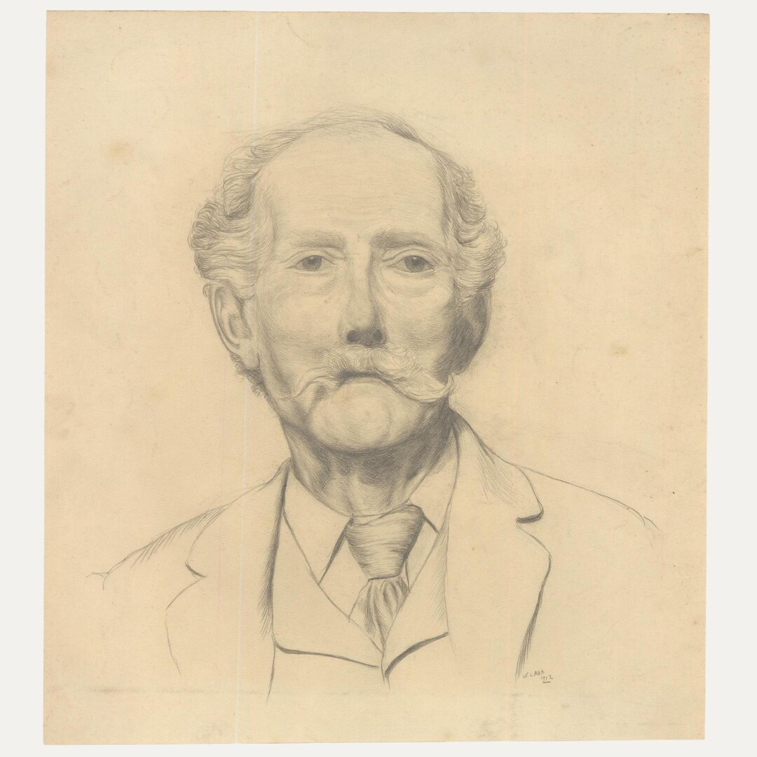 William Henry Ladd - 1912 Graphite Drawing, Man With a Moustache ...