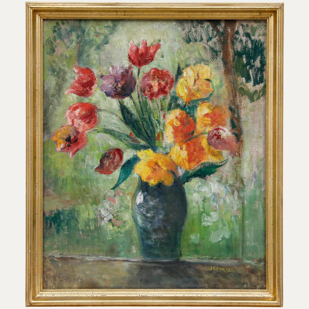 Jeanne Lourier Dreyfus (1872-1955) - Framed Oil, Bouquet of Tulips ...