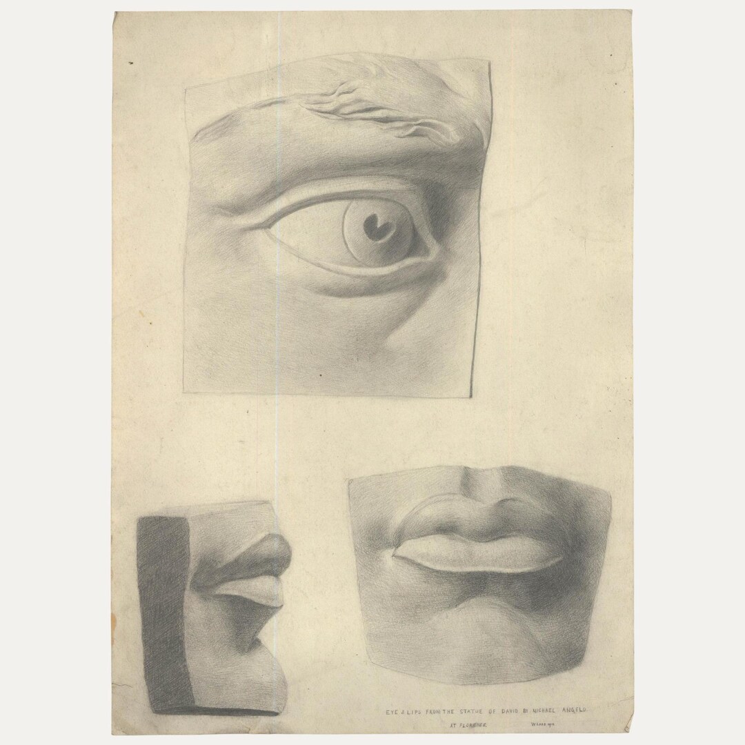 William Henry Ladd - 1910 Graphite Drawing, Details From the Statue of ...