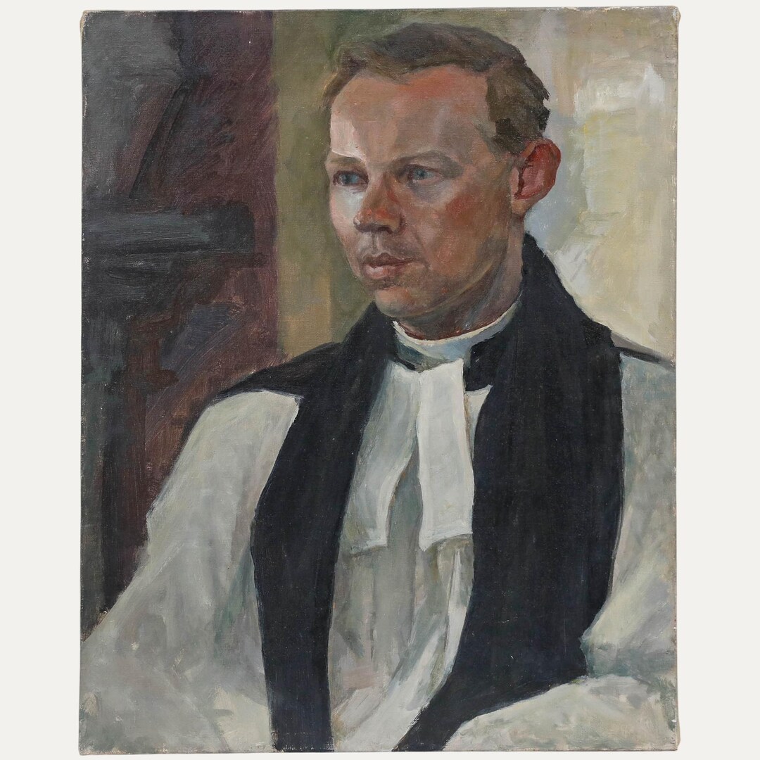 Pauline Plummer (b.1933) - 20th Century Oil, Portrait of a Vicar ...