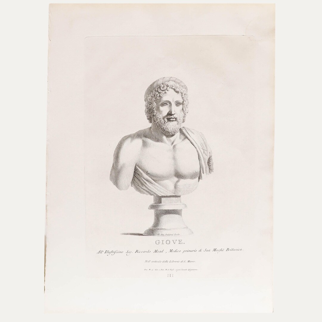 Zanetti's Ancient Statues - 18th Century Engraving, Giove Original ...