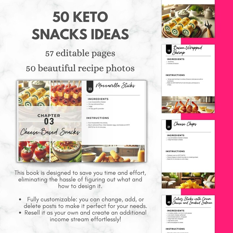 50 Keto Snack Ideas PLR, Keto Meal Planner, Keto Diet Cookbook, Weight ...