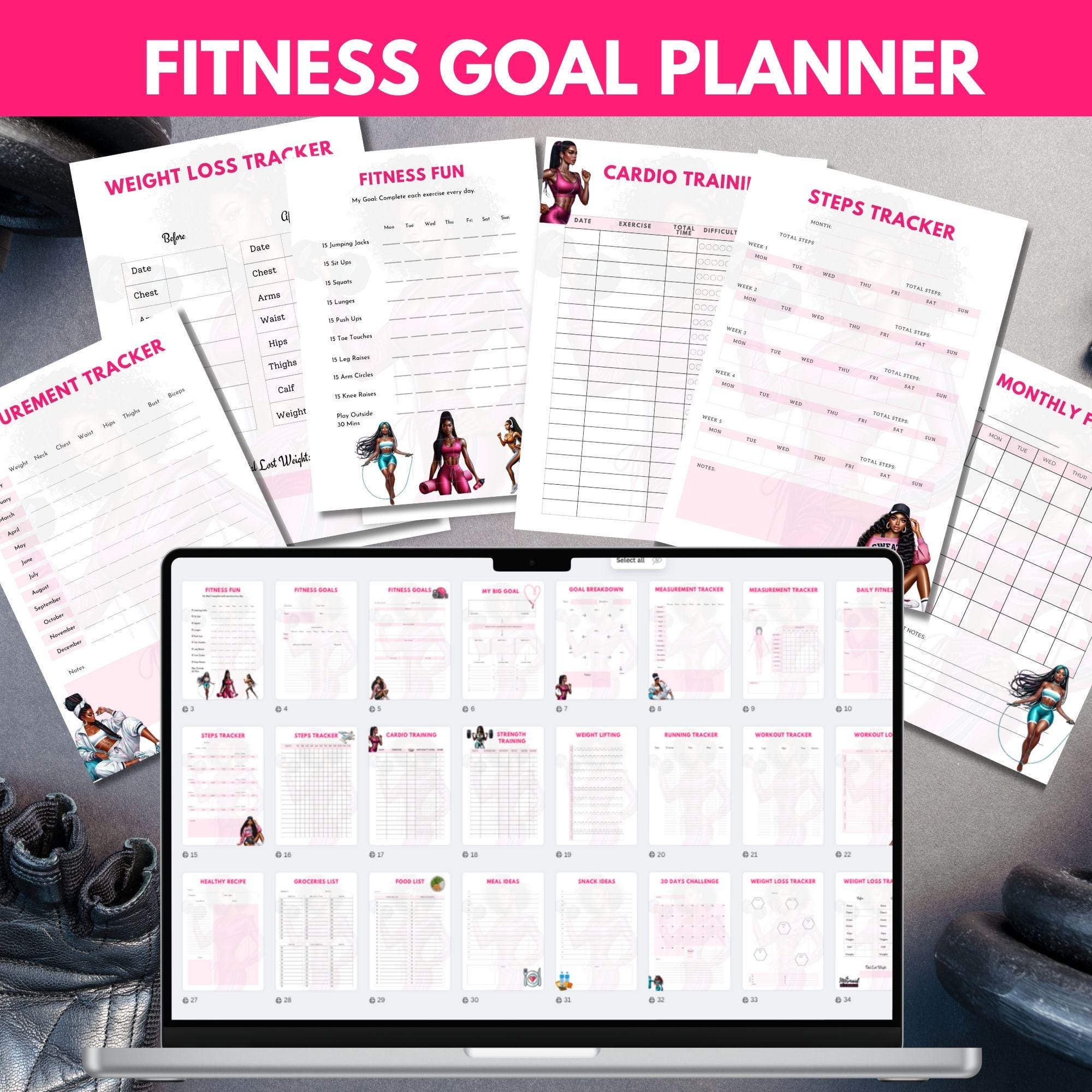 Fitness Goal Planner 2025, Weight Loss Work Out Tracker Journal, Cardio ...