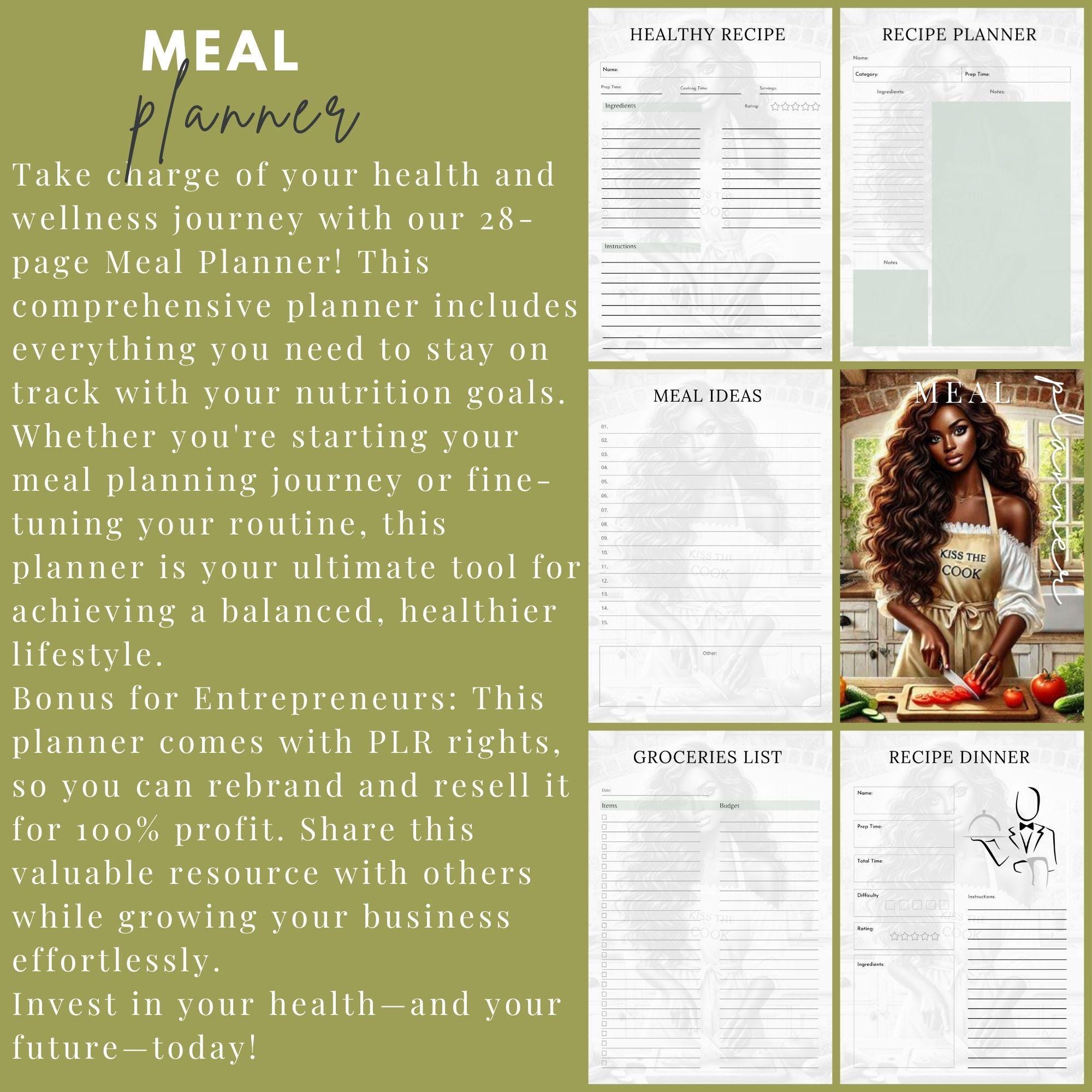 Meal Planner Digital Meal Prep Planner PLR, Printable Daily Weekly Meal ...