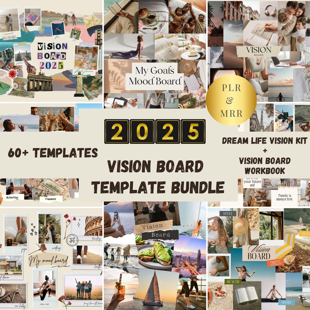 Vision Board MRR 2025 Manifest Happiness Printable Bundle, Mood Board ...