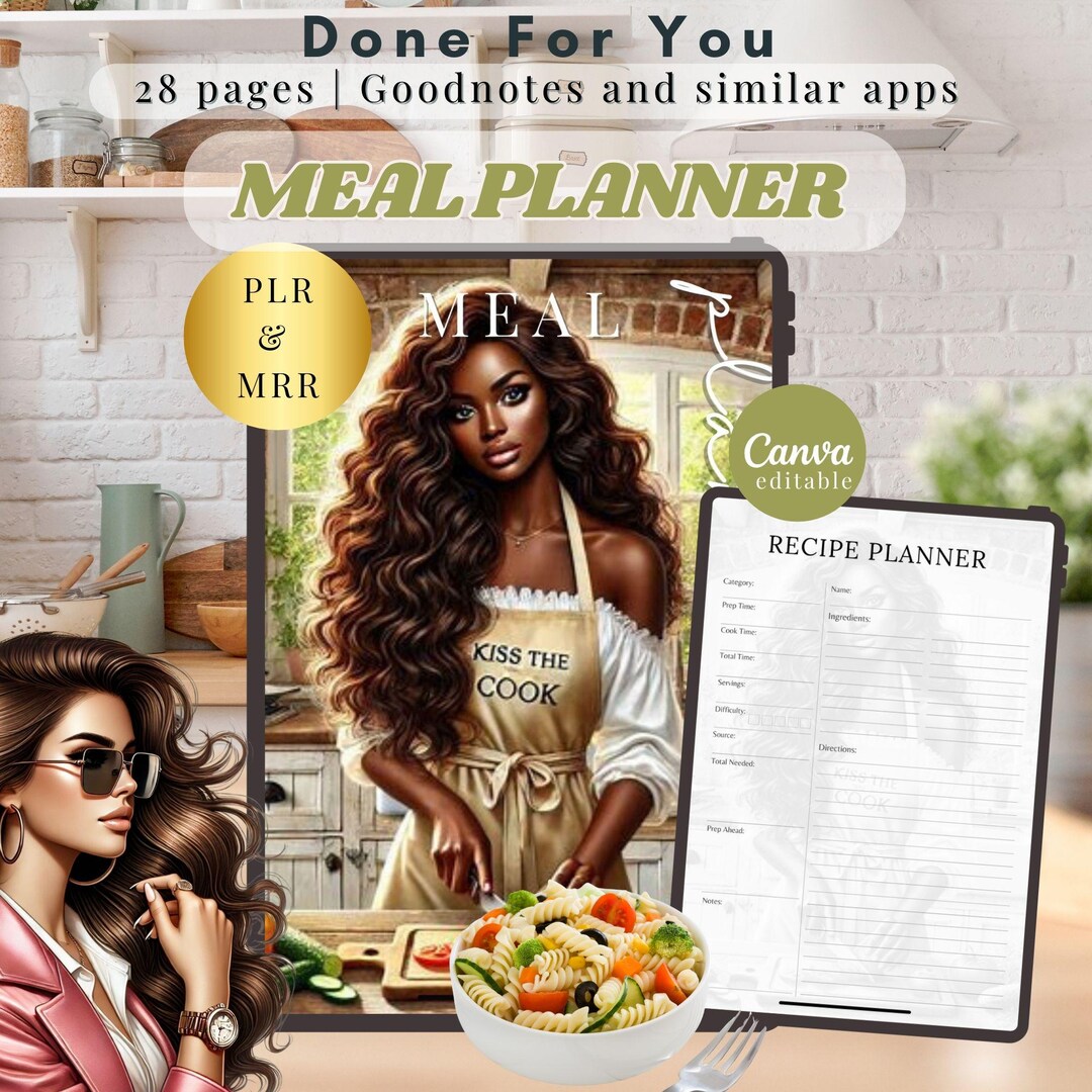 Meal Planner Digital Meal Prep Planner PLR, Printable Daily Weekly Meal Plan Template With ...