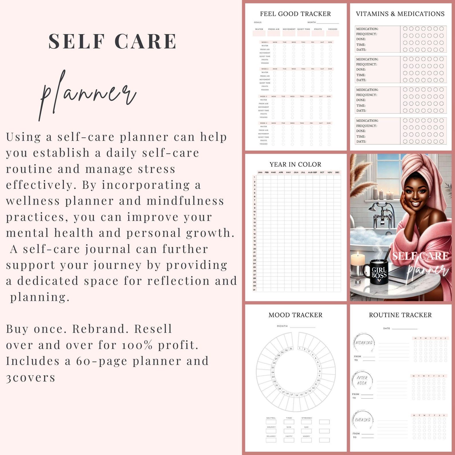 Self Care Digital Planner, Skincare Routine, PLR MRR Resell Rights - Etsy