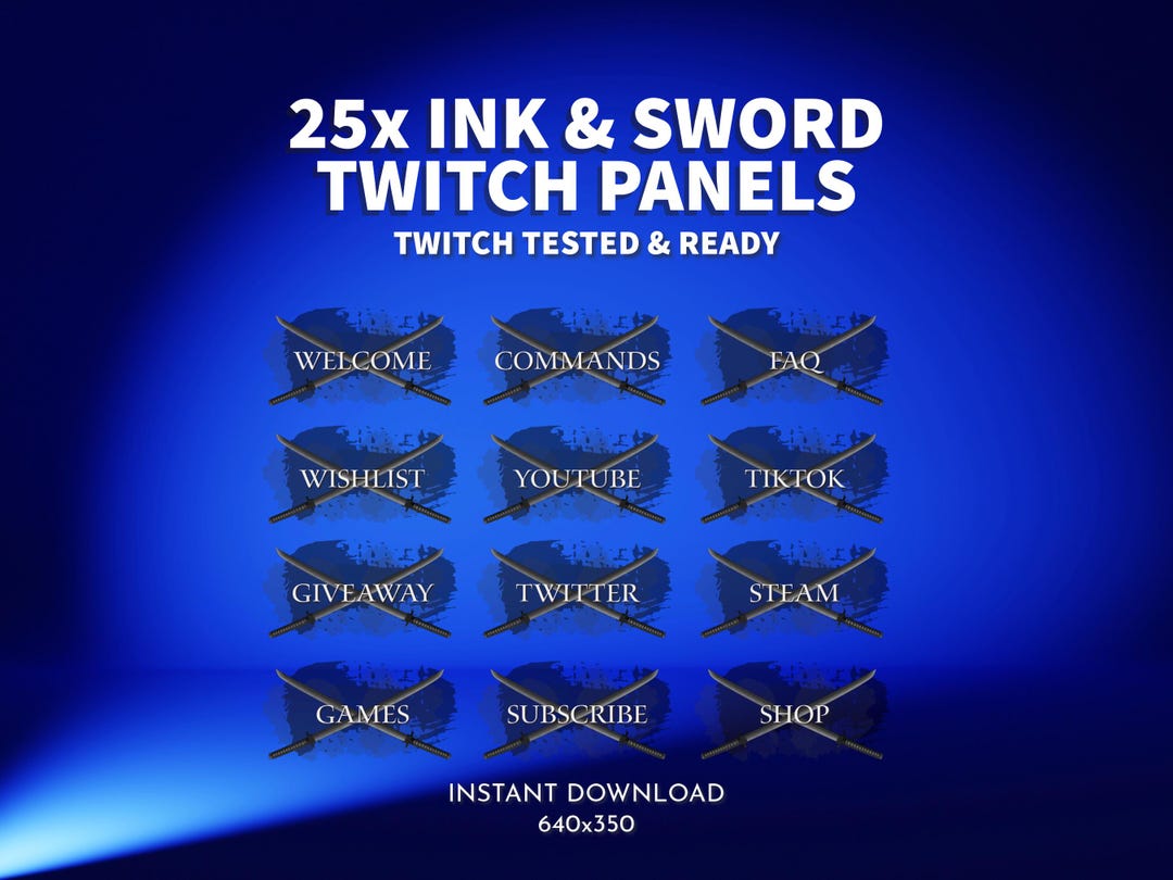 25x Splash Ink With Sword Twitch Panels ready to Use Black and White ...