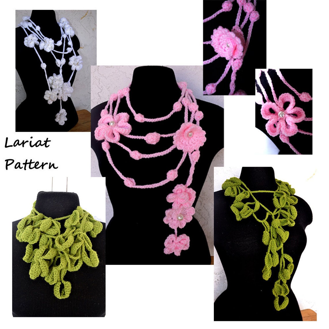 Crochet Lariat Pattern Flowers & Leaves PDF - Etsy
