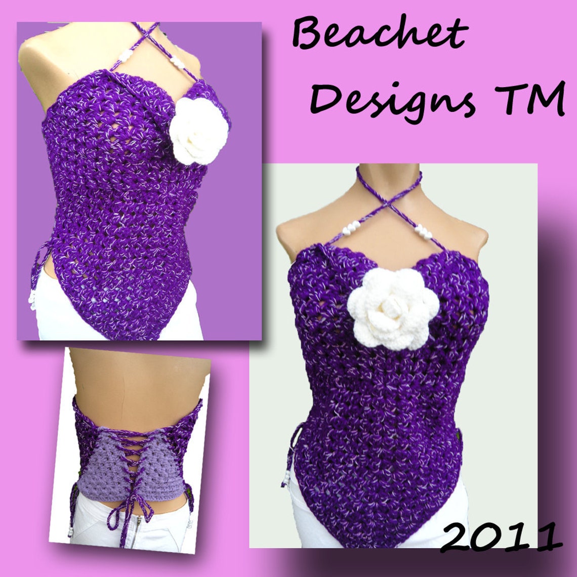 Crochet Halter Top Heart Shaped Bodice Corset Lace Back Pattern PDF - Etsy