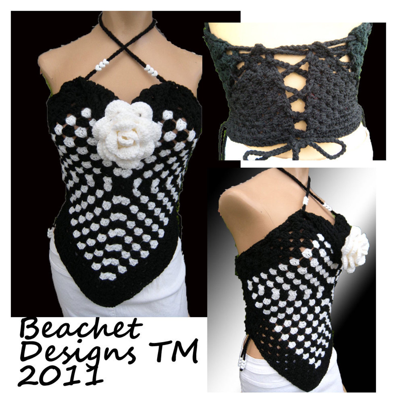 Crochet Halter Top Heart Shaped Bodice Corset Lace Back Pattern PDF - Etsy