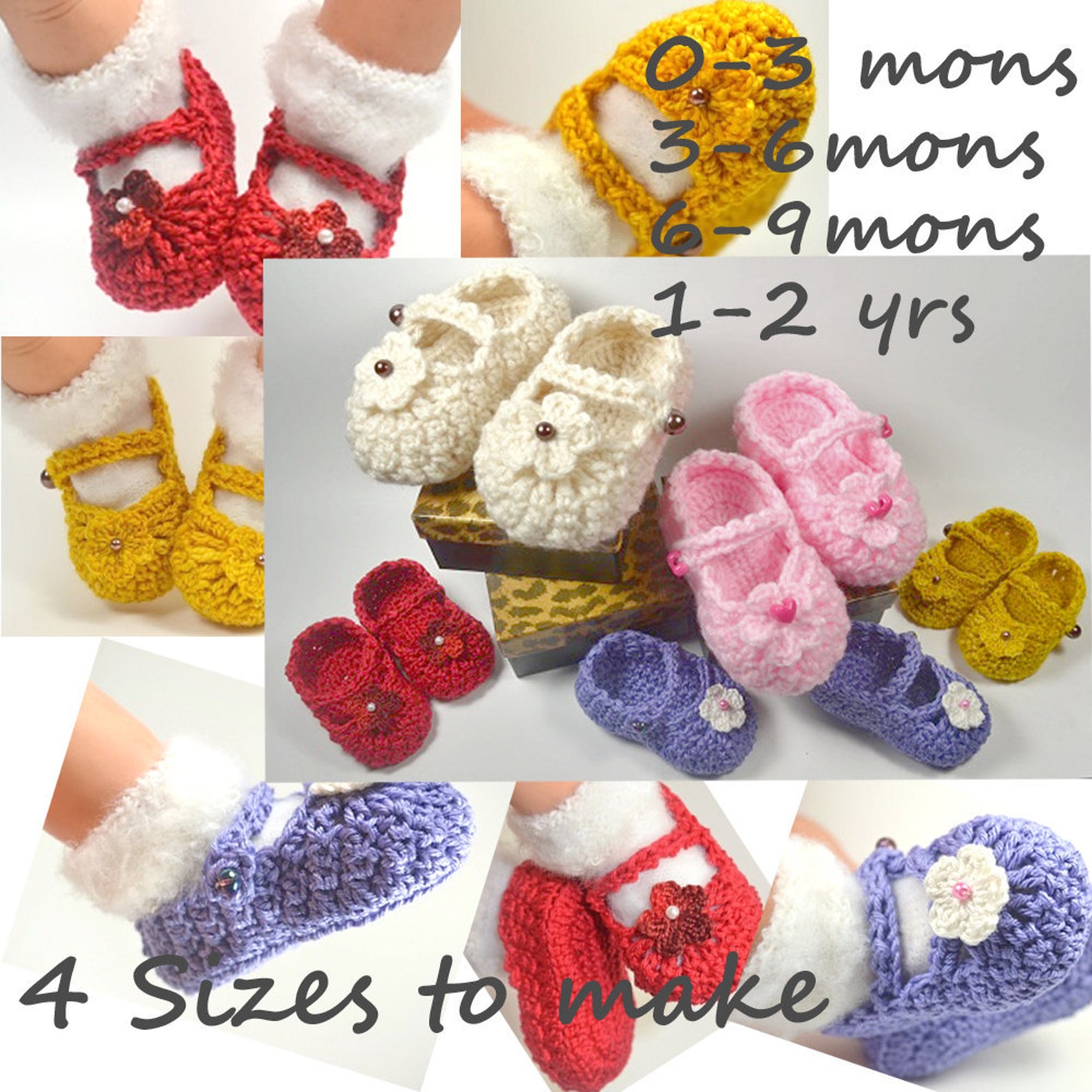 Baby Mary Jane Crochet Shoes Pattern 4 Sizes PDF - Etsy