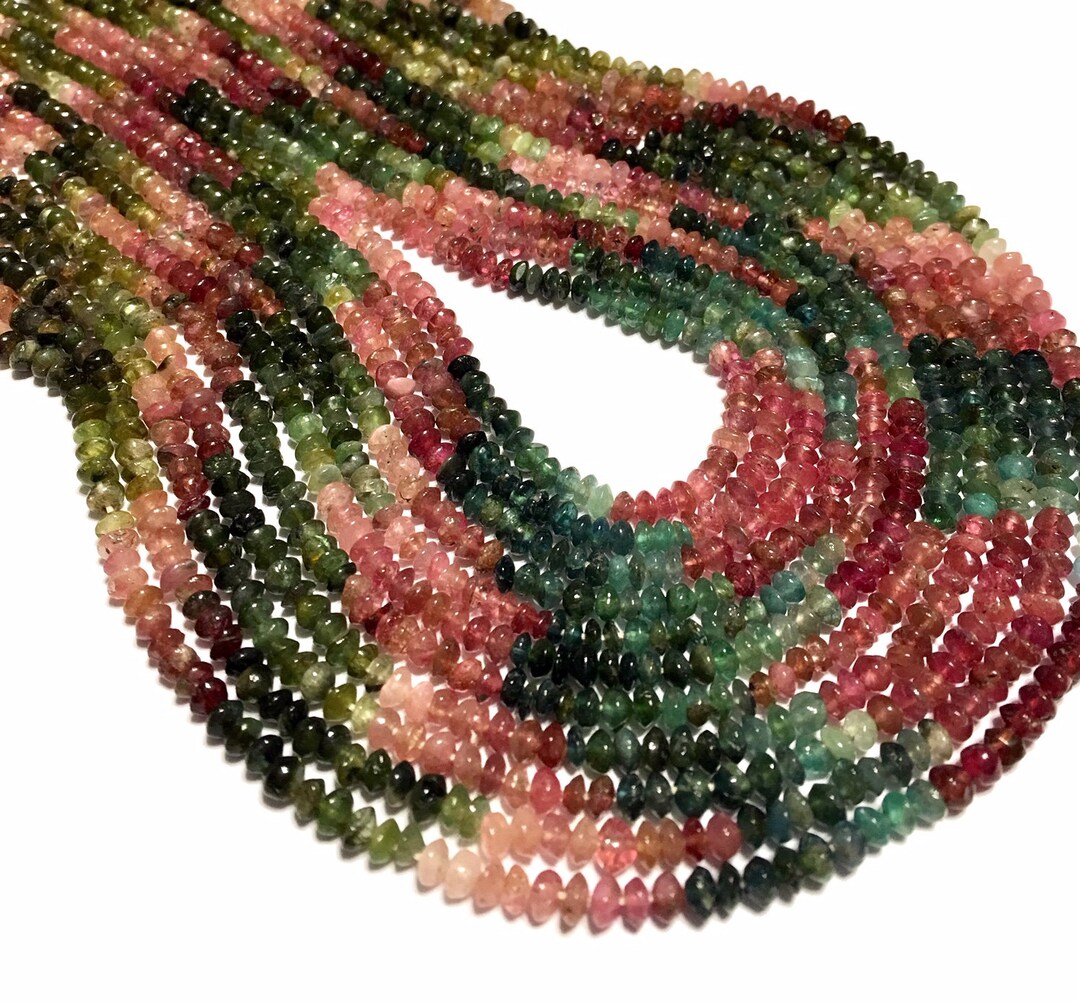 Watermelon Tourmaline NICE Petite Smooth Button Rondelles Whole Strand ...