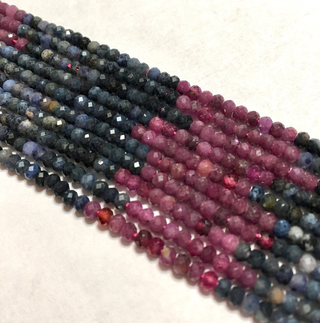Natural Ruby and Sapphire Mix Genuine Gemstone Faceted Tiny Rondelles ...