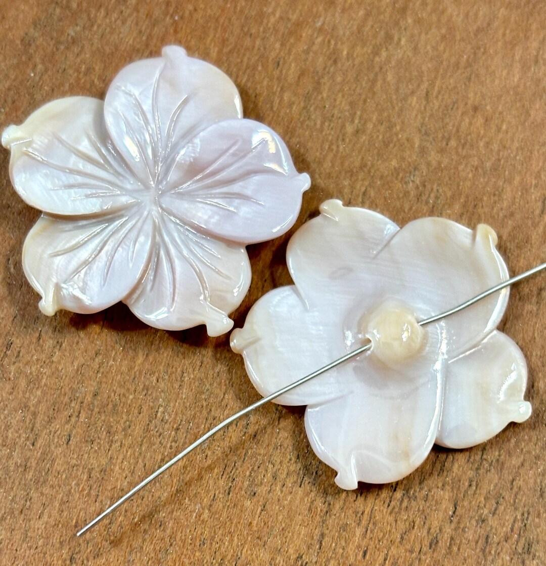 Pink Mother of Pearl Shell Carved Flower Button Bead ONE PIECE See All ...