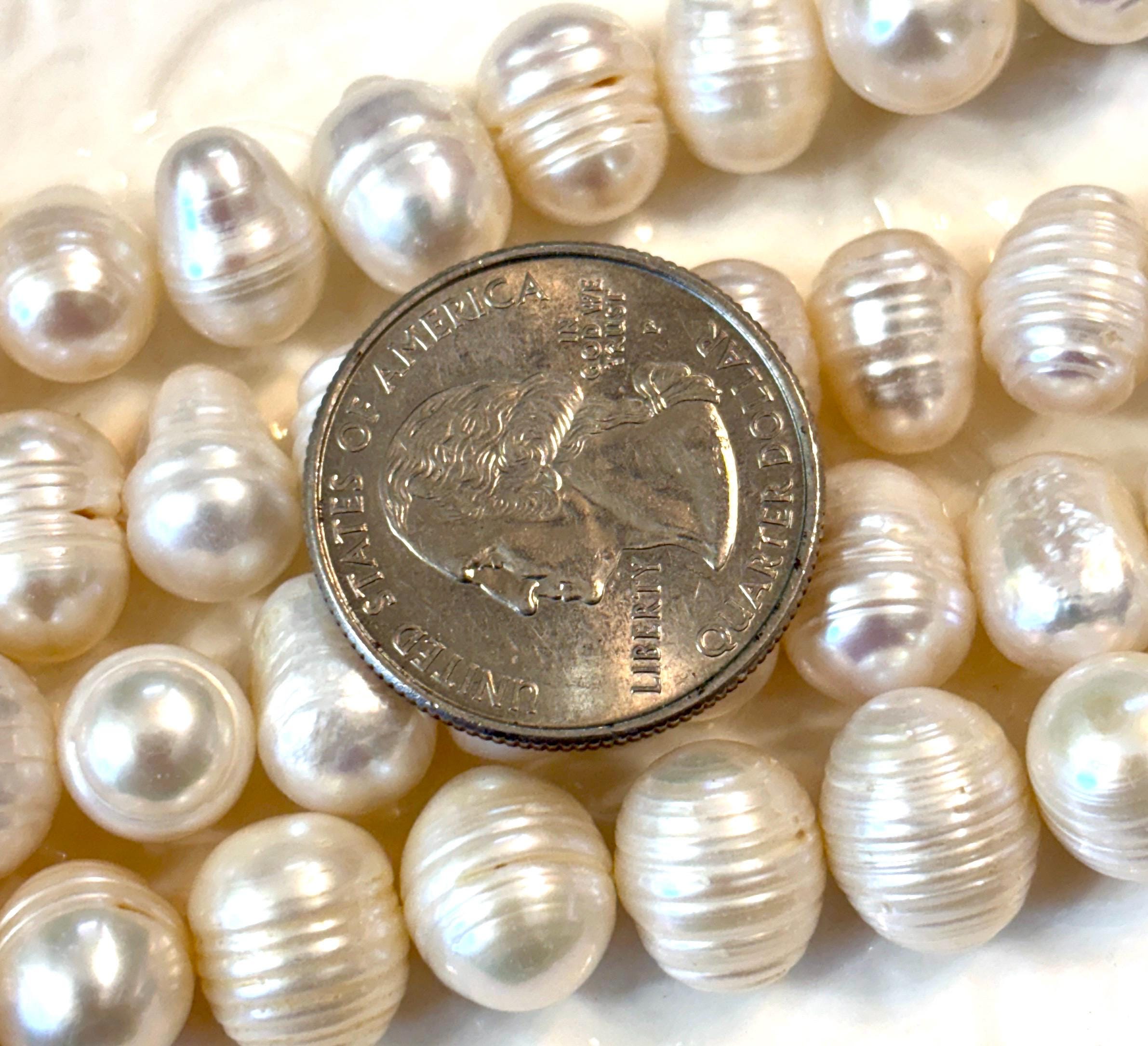 Large Fresh Water Pearls Natural White Ivory Color 9-10mm Banded Potato ...