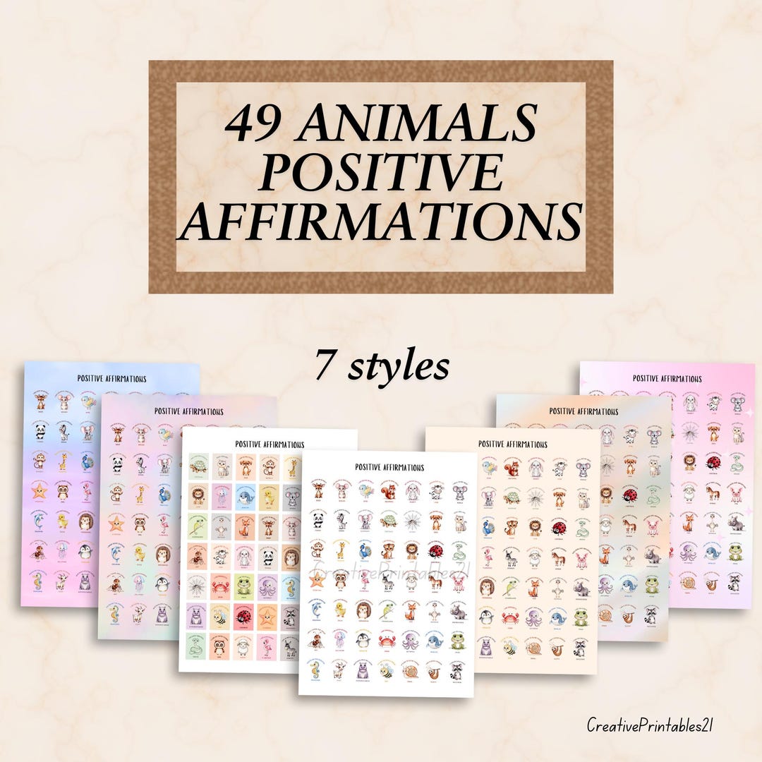 49 Cute Animals Positive Affirmations in Digital Wall Art, Kids ...